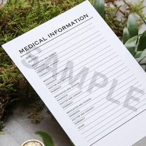 Medical Information Printable Sheet - Etsy