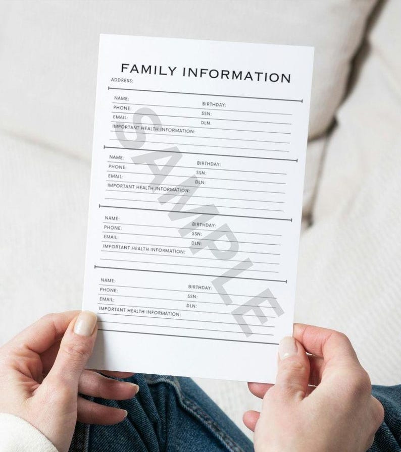 Family Information Sheet - Etsy