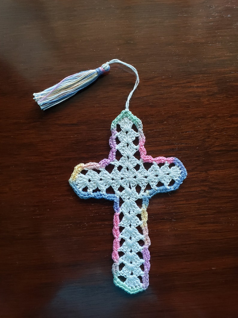 Multicolor Variegated Crochet Cross Bookmark With Tassel - Etsy