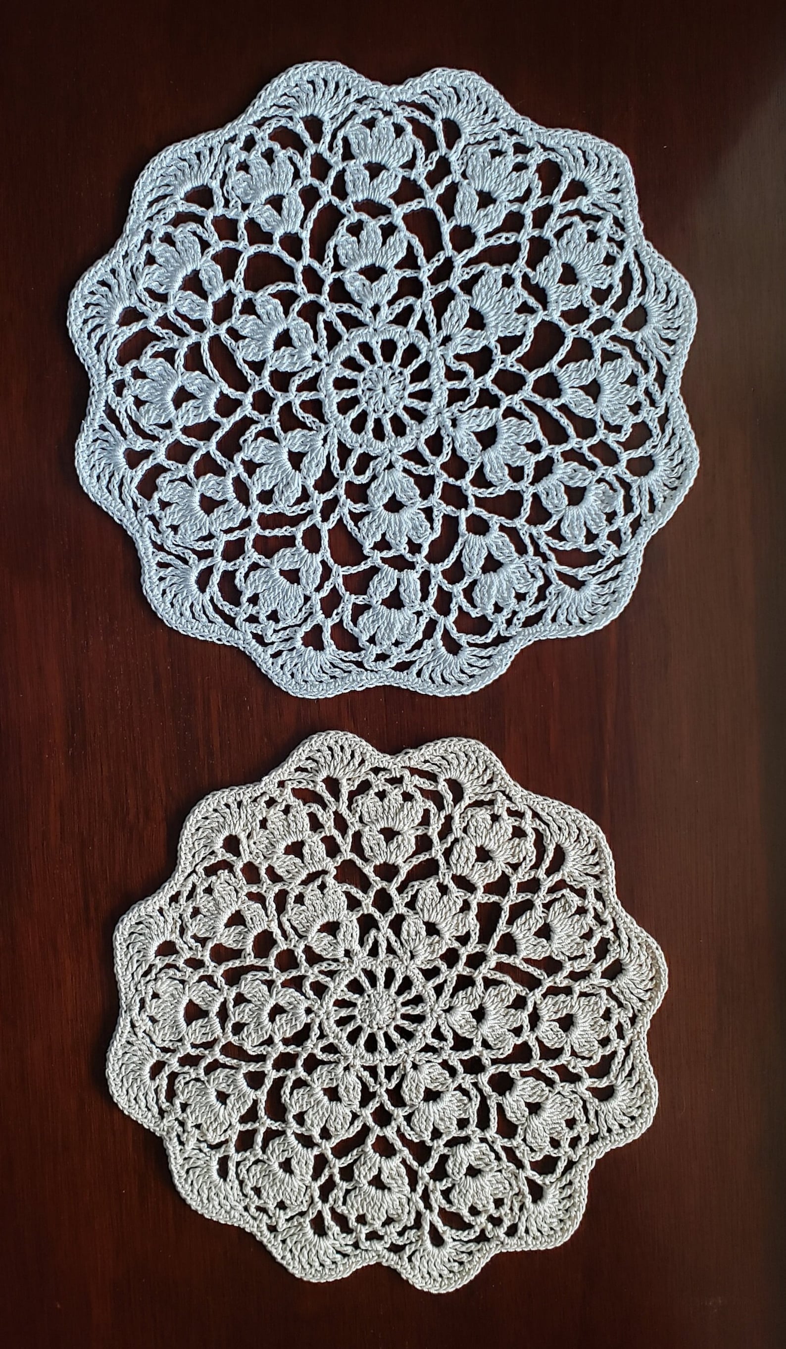 Rounded Crocheted Flower Motif Doily in White or Light Tan - Etsy