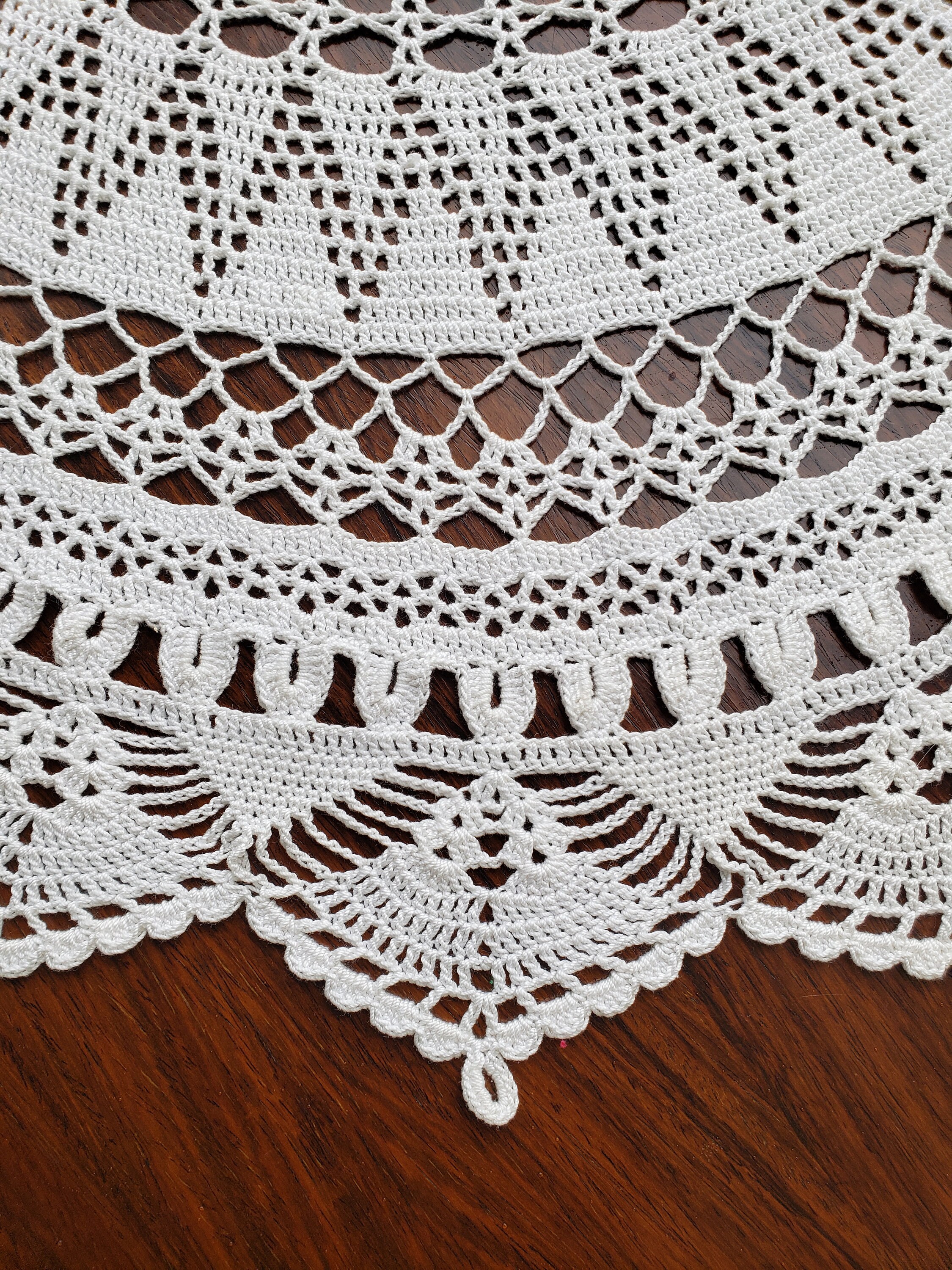 Large Round White Crocheted Doily, Table Size Triangle Edging 32” - Etsy