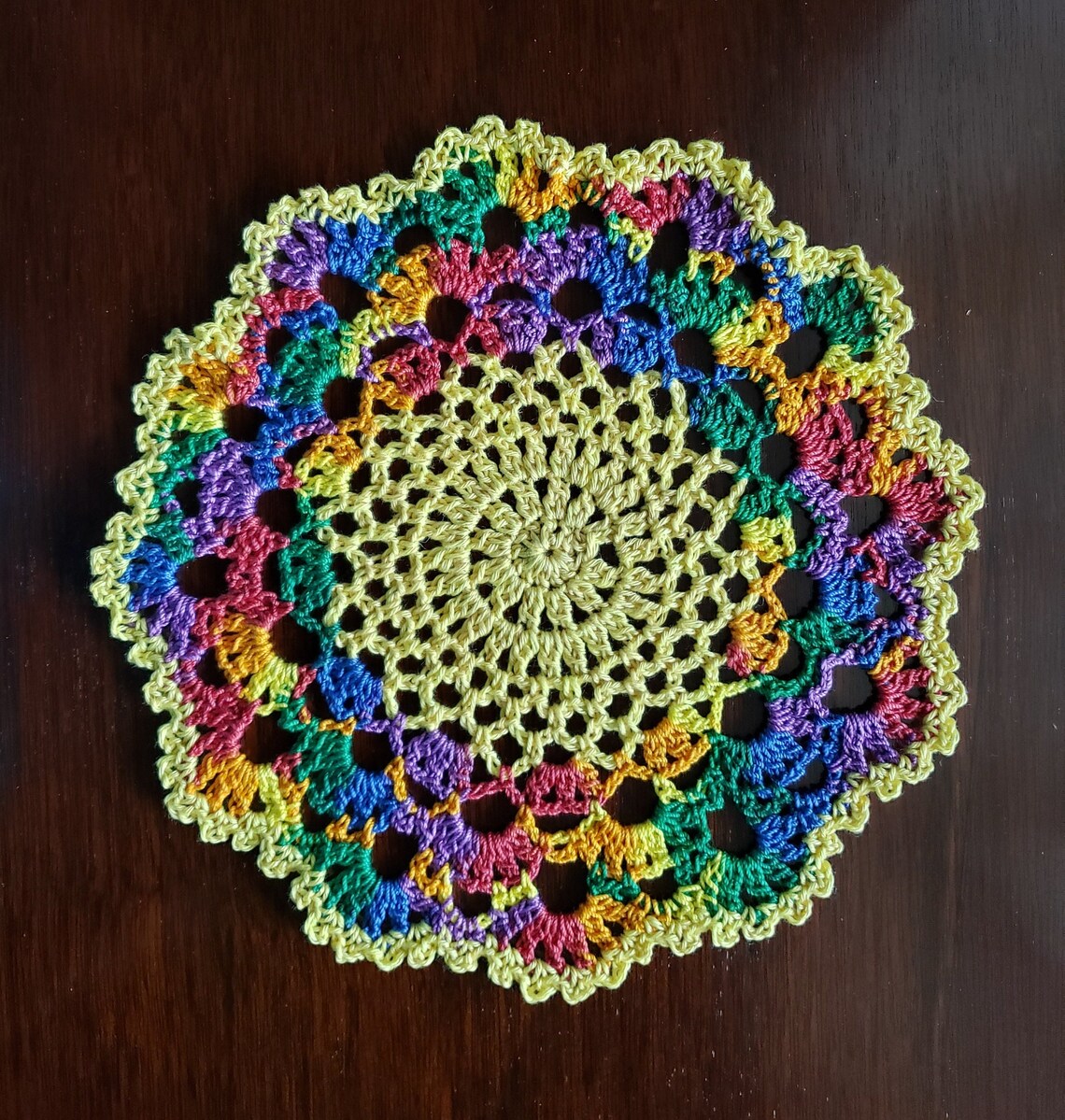 Round Bright Yellow and Variegated Primary Colors, Lace Motif Crocheted ...