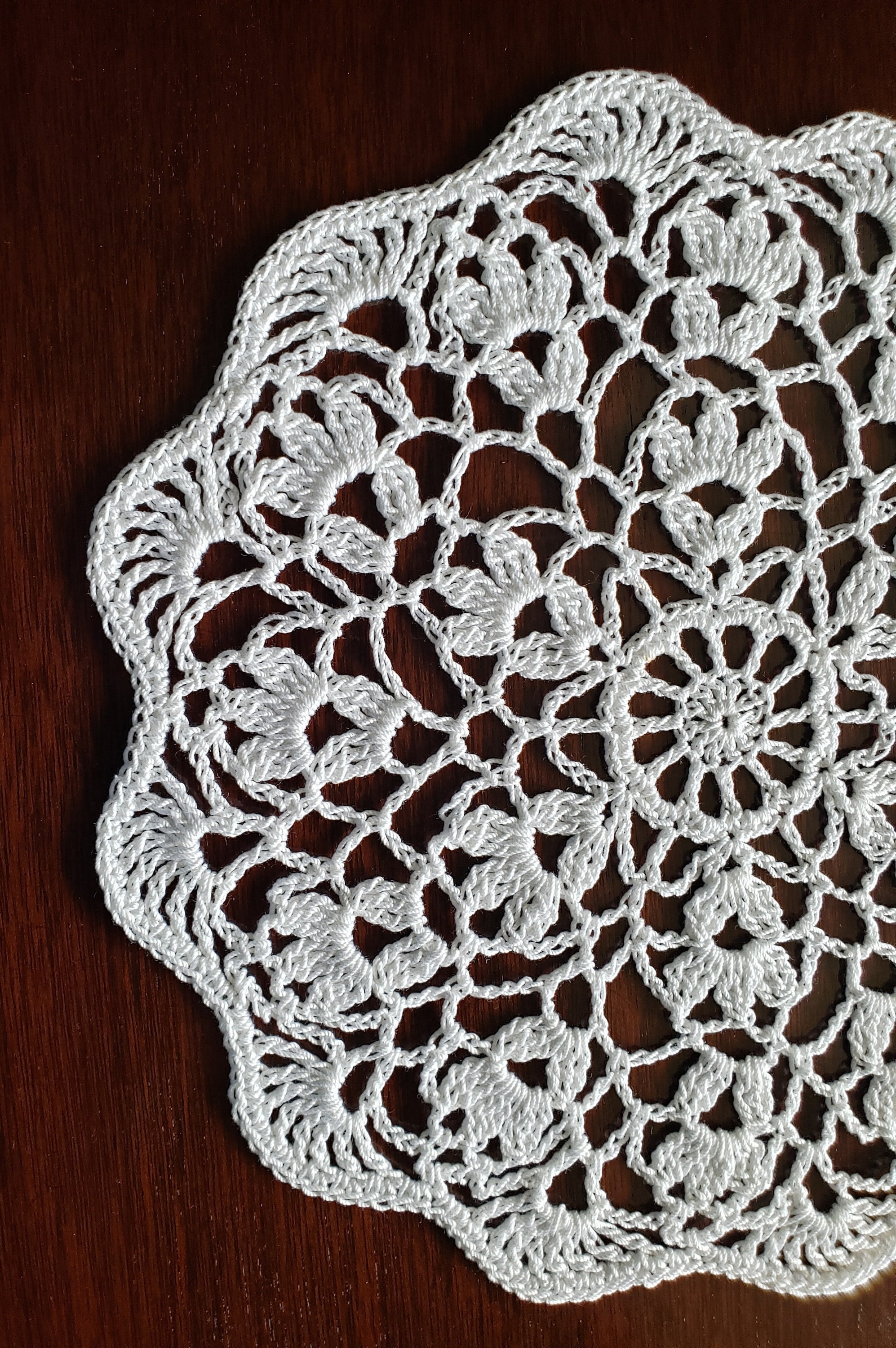 Rounded Crocheted Flower Motif Doily in White or Light Tan - Etsy