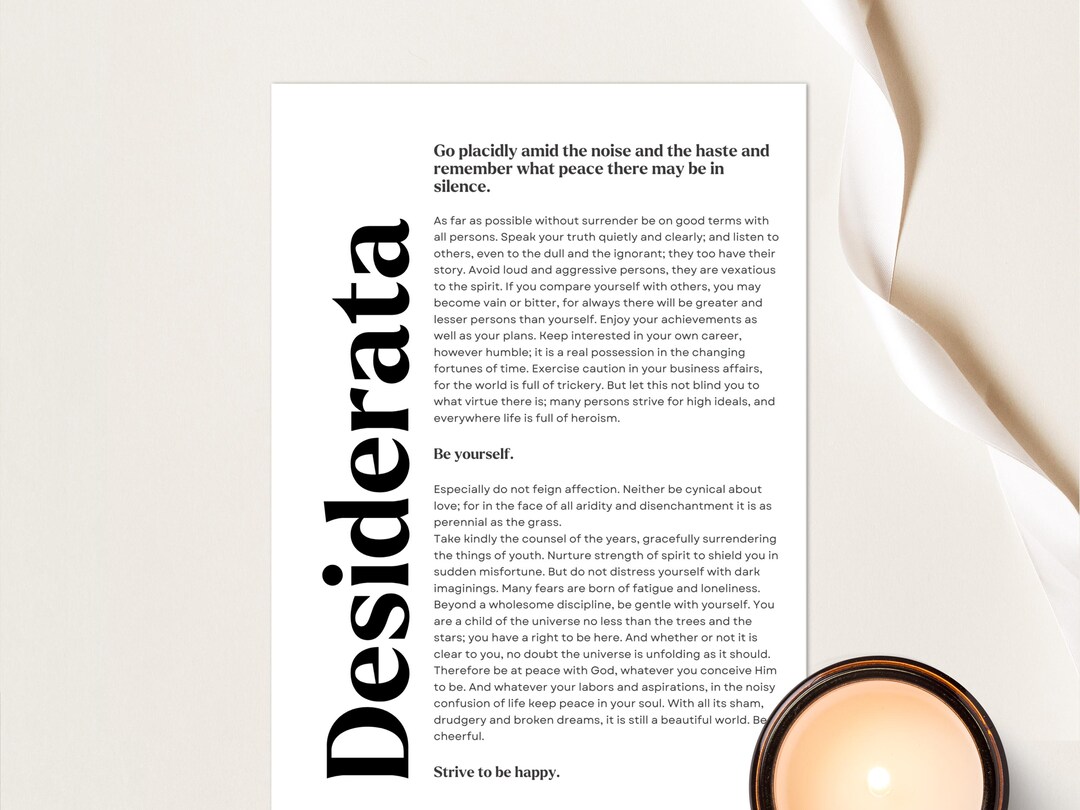 Desiderata Poem by Max Ehrmann, Printable, Modern Design, B&W, Download ...