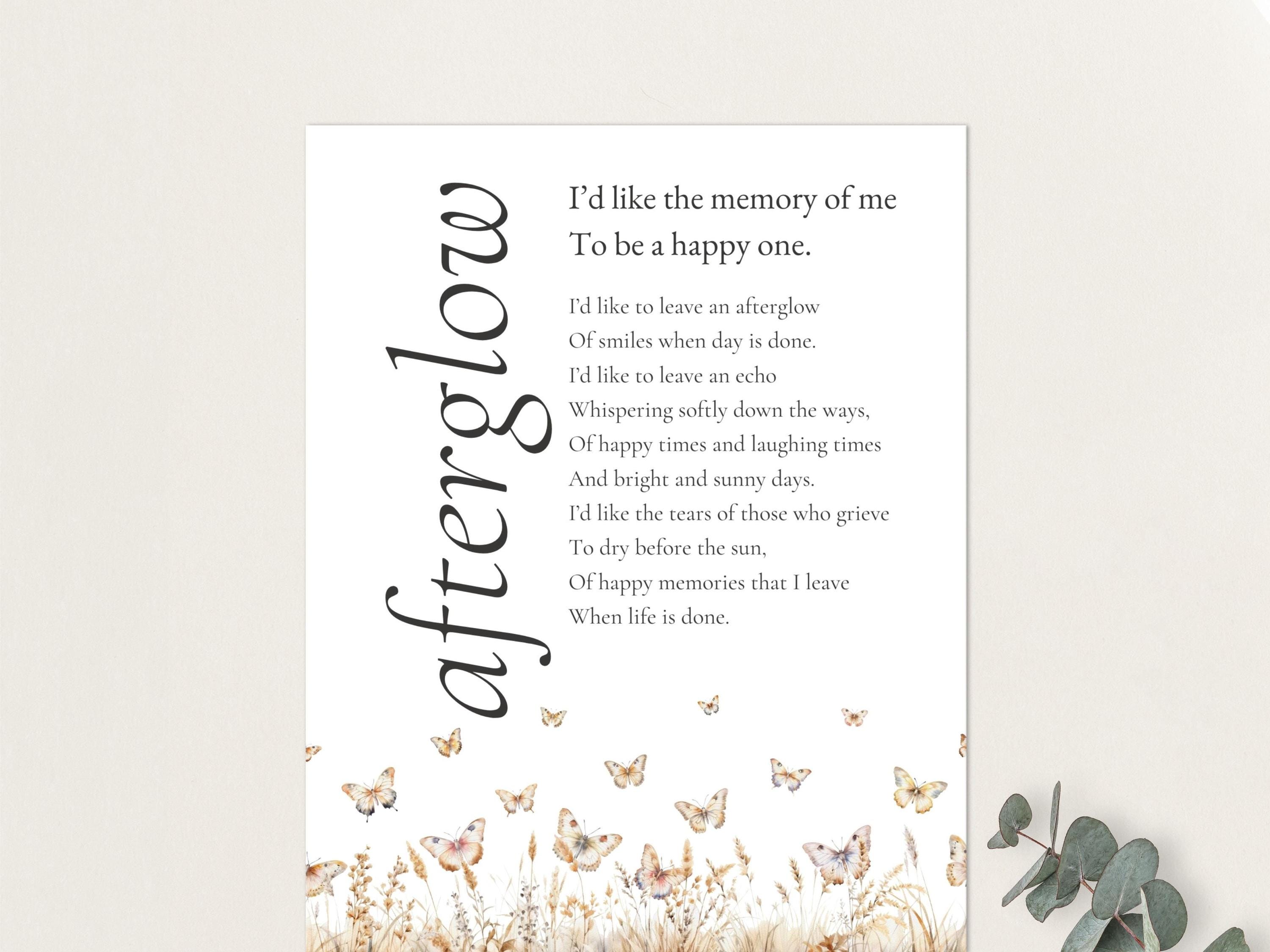 Afterglow Poem, Printable Afterglow Funeral Poem, Memorial Table Poem ...