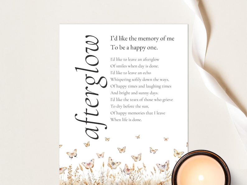 Afterglow Poem, Printable Afterglow Funeral Poem, Memorial Table Poem ...