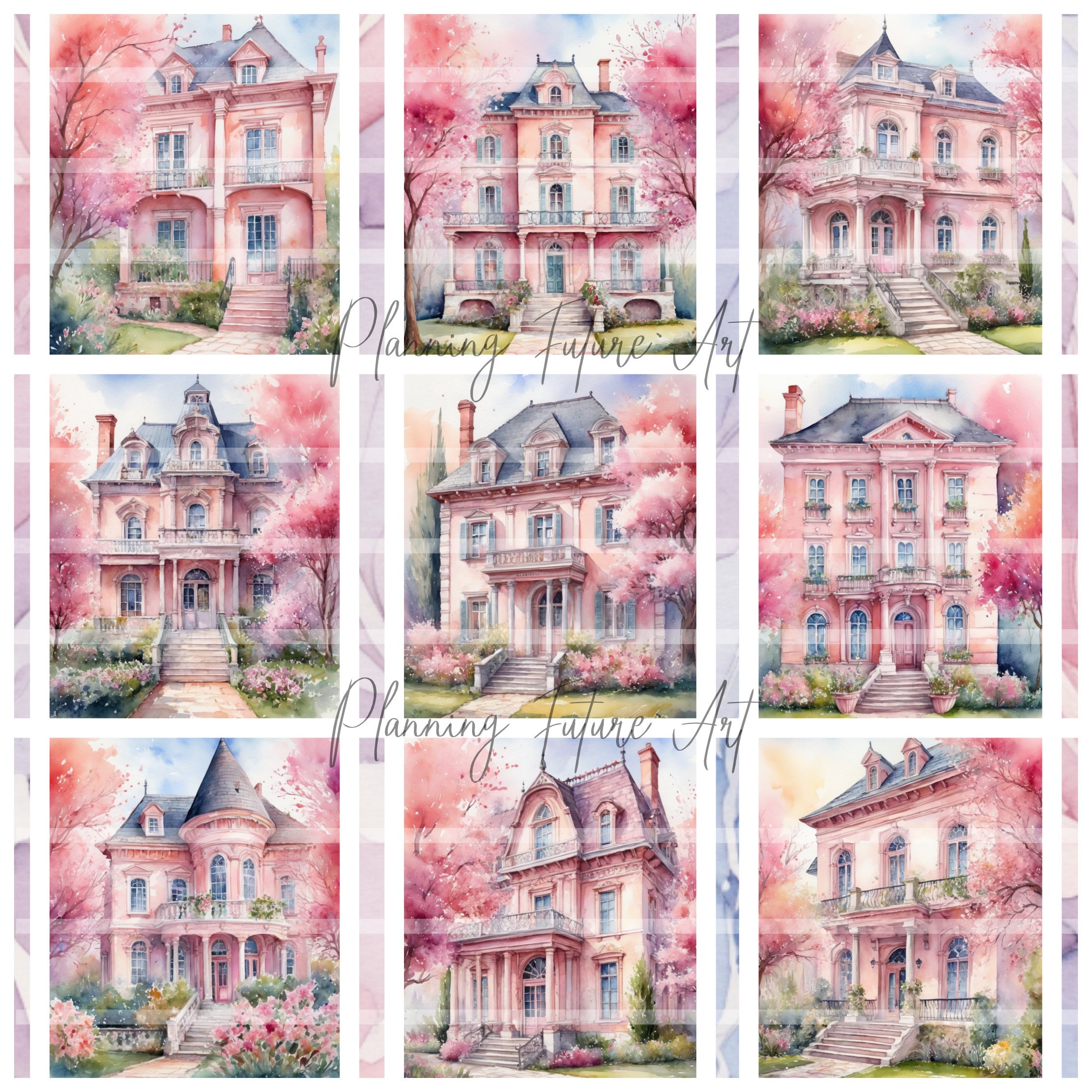 Princess Houses, Watercolor Clip Art Bundle, Romantic Pink Clipart ...