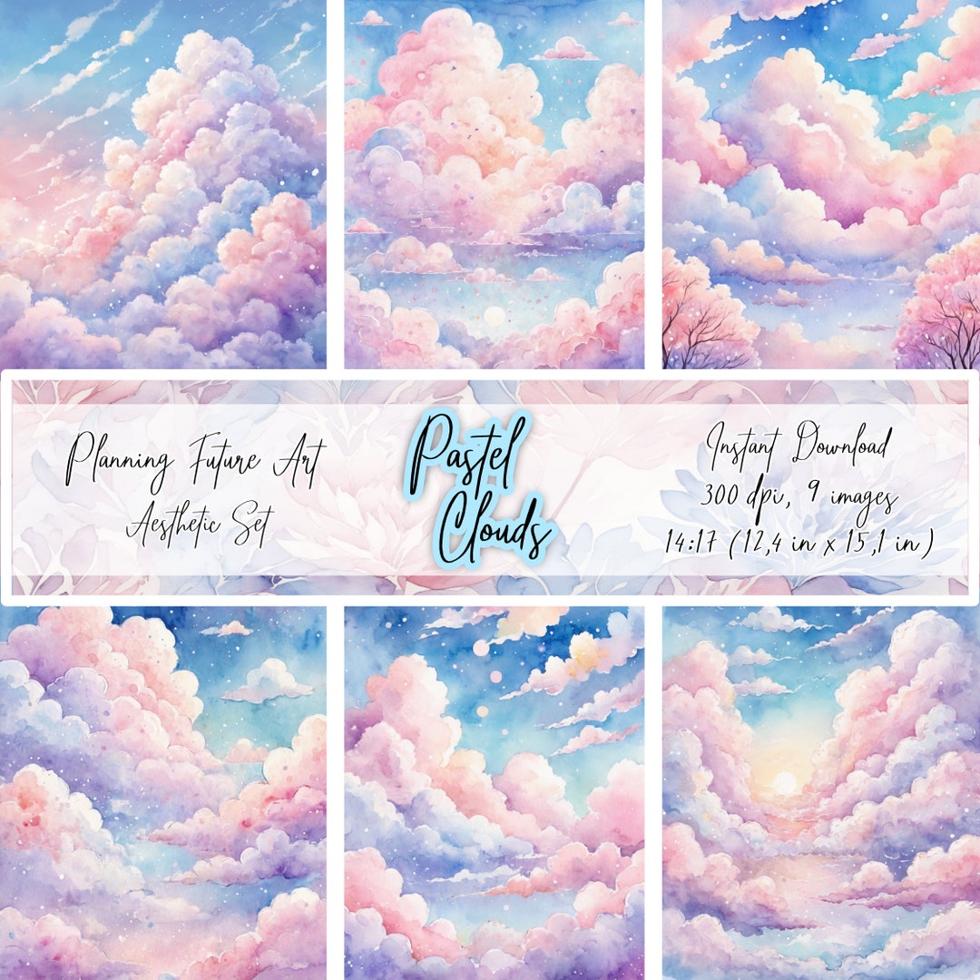 Pastel Clouds, Watercolor Clip Art Bundle, Romantic Pink Clipart ...