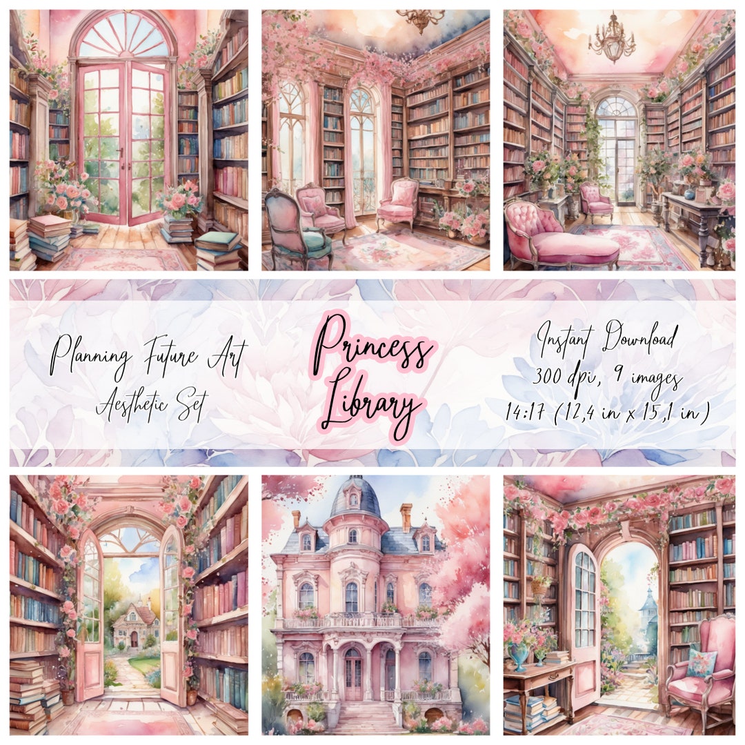 Princess Library, Watercolor Clip Art Bundle, Romantic Pink Clipart ...
