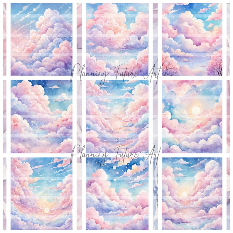 Pastel Clouds, Watercolor Clip Art Bundle, Romantic Pink Clipart ...