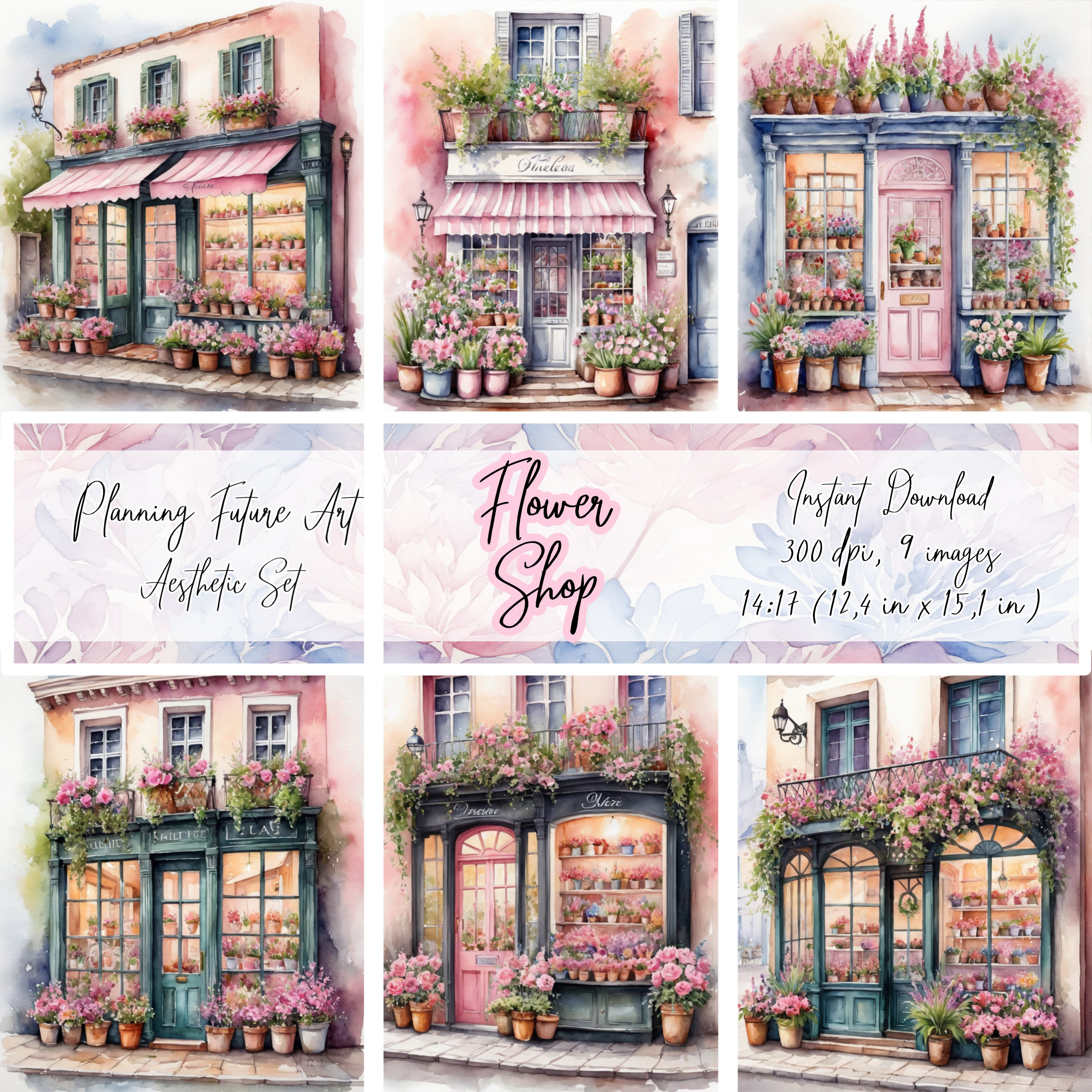 Flower Shop, Watercolor Clip Art Bundle, Romantic Pink Clipart, Floral ...
