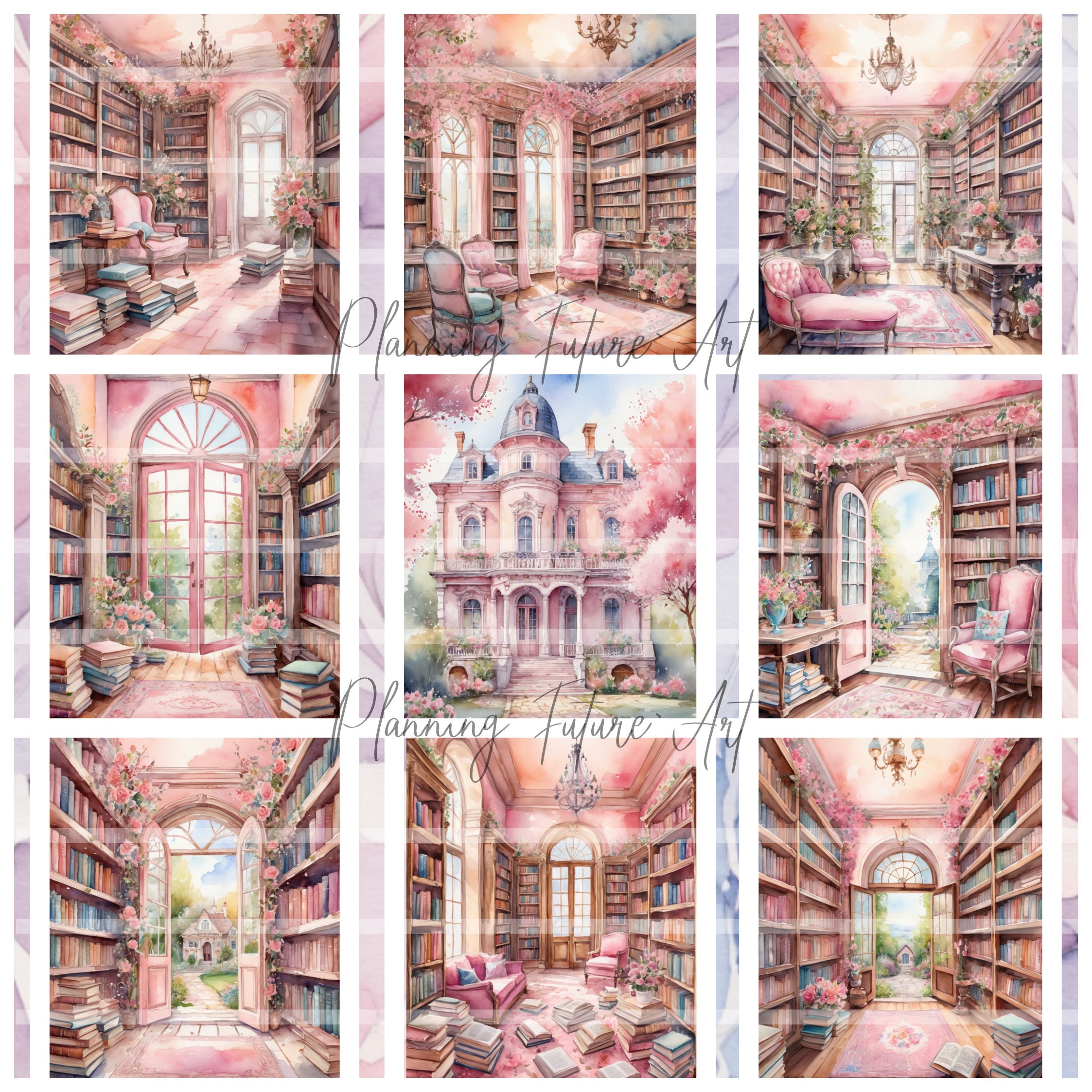 Princess Library, Watercolor Clip Art Bundle, Romantic Pink Clipart ...