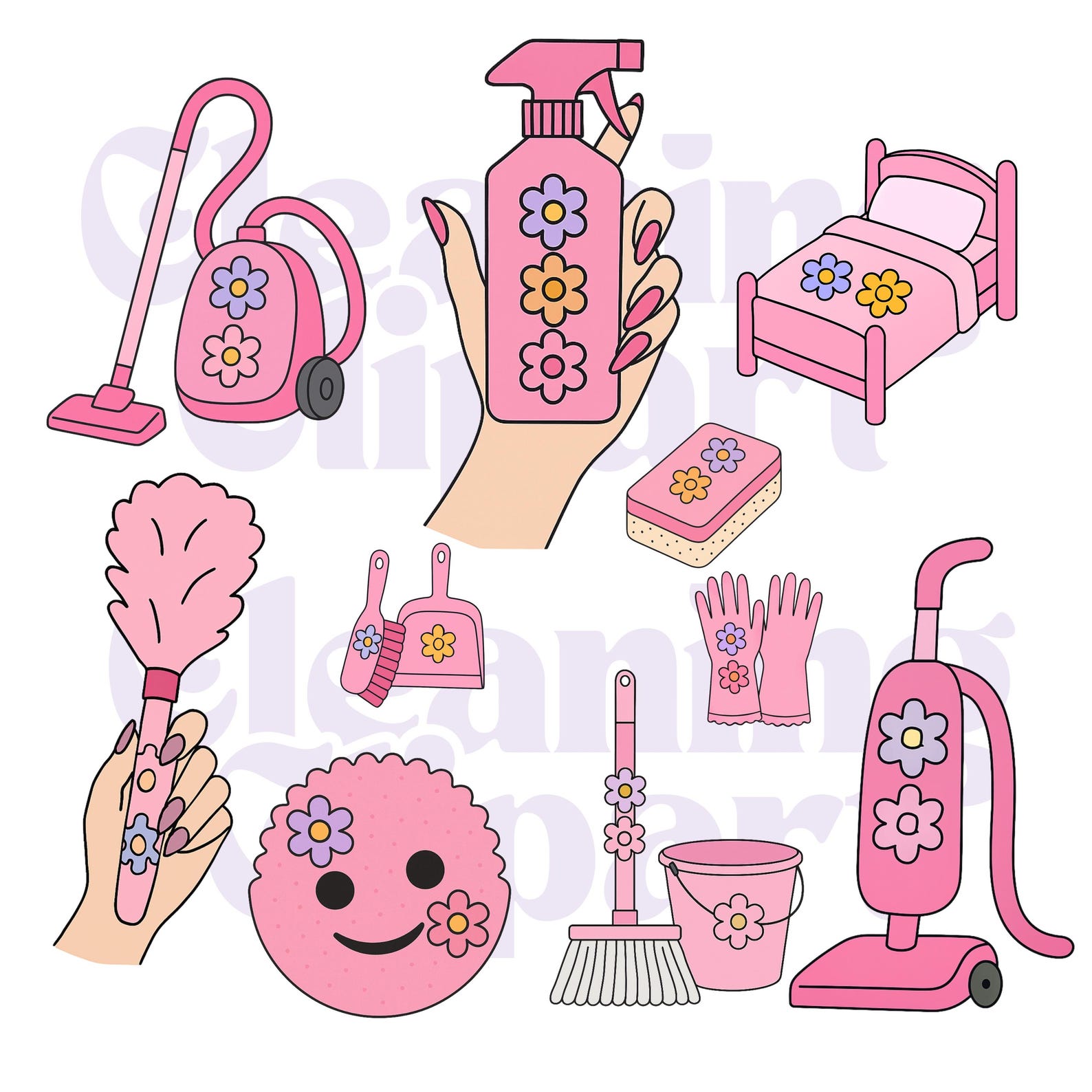 Girly Cleaning Clipart Bundle | Small Business Graphics | Pink Cleaning ...