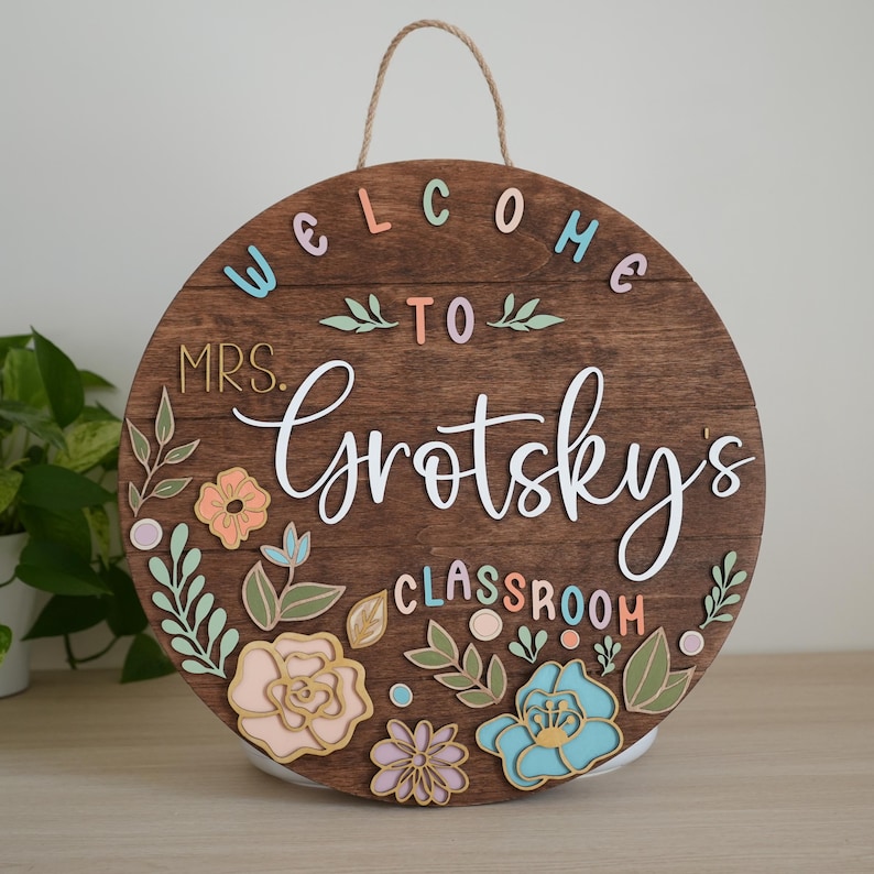 Teacher Door Sign | Welcome to Classroom Hanging Wooden Customized Gift ...