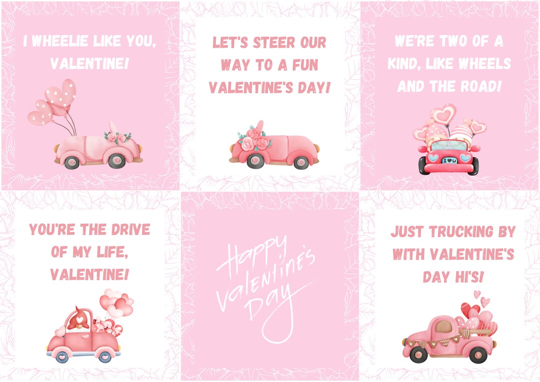 Printable Cars Valentine's Day Cards, Classroom Valentine's Day Cards ...