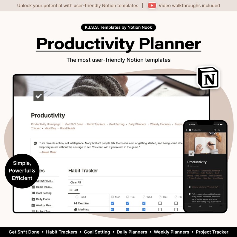 Notion Template Productivity & Habits, Notion Planner, Habit Tracker, Notion Aesthetic, Notion ...