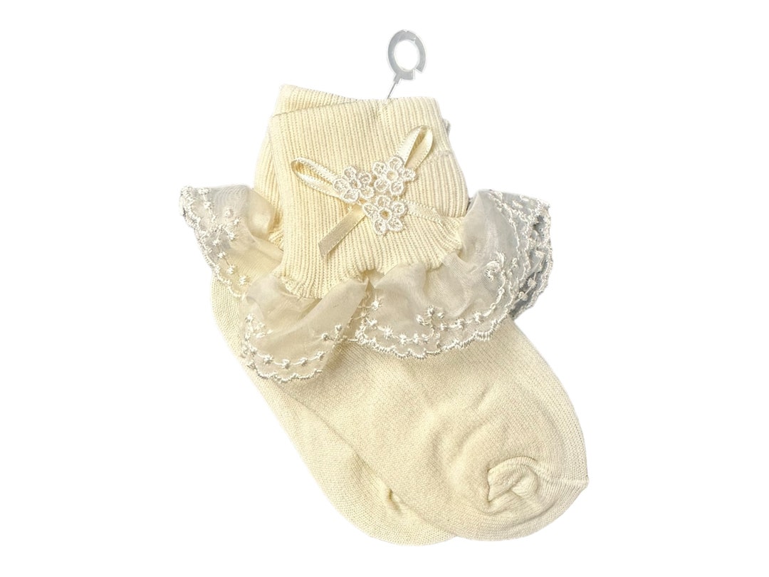 Gender Neutral Ivory Socks With a Lace and a Bow Detail on the Left ...