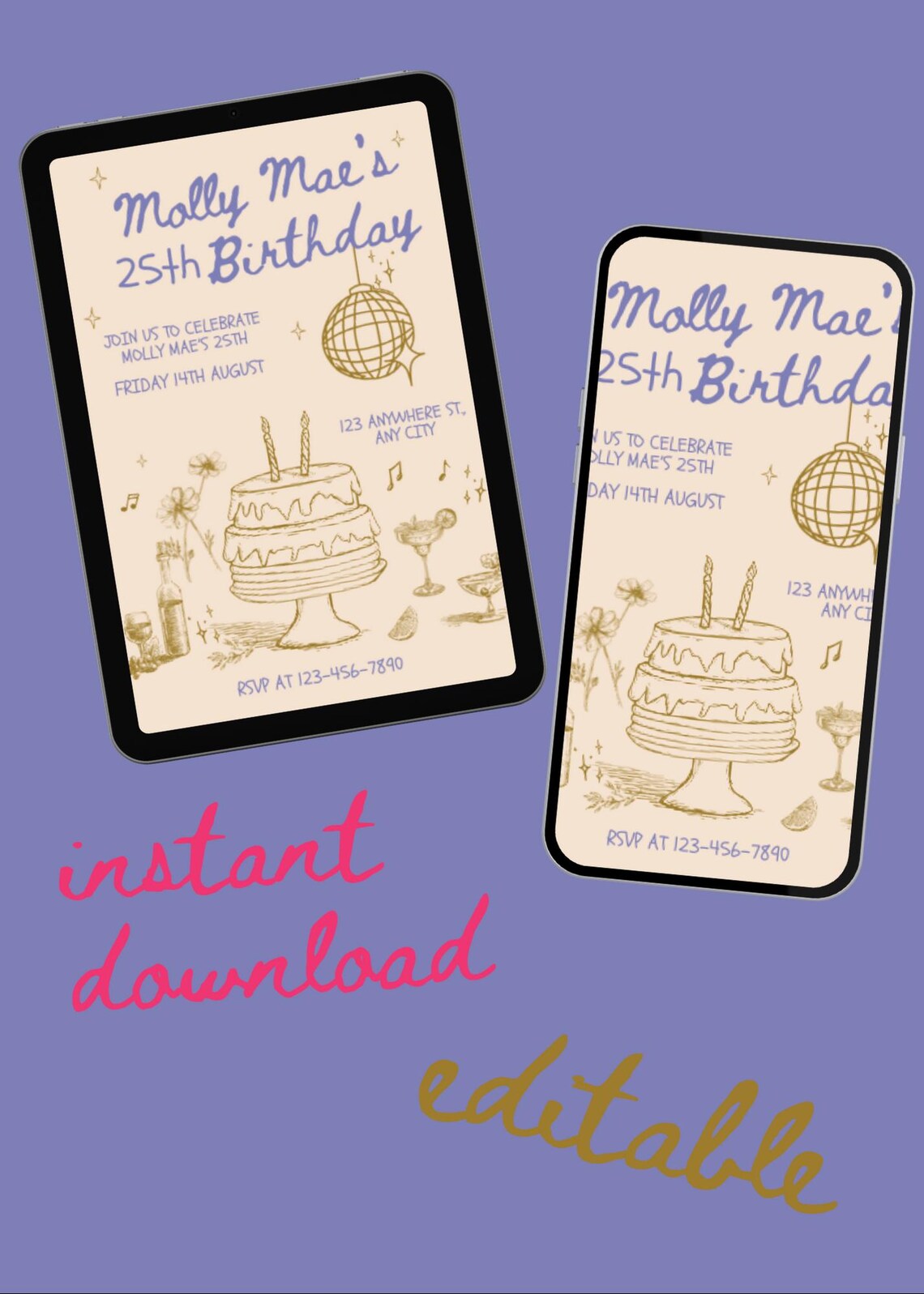 Editable Disco Birthday Invitation Retro Party Invite 70s Theme ...