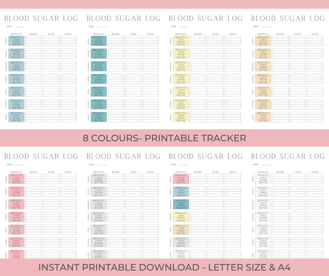 Blood Sugar Tracker Log Glucose Monitor Diabetes Health Tracker Planner ...