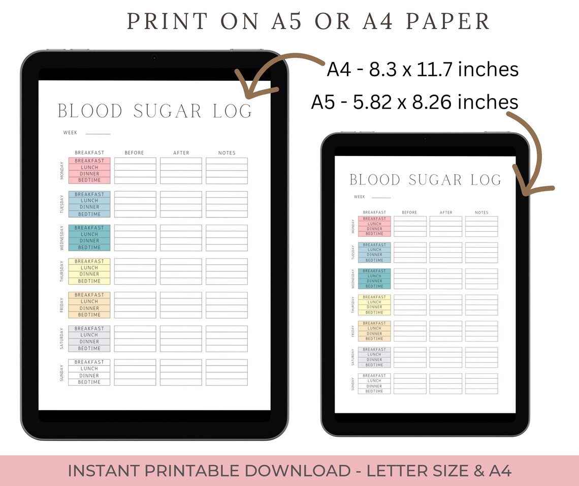 Blood Sugar Tracker Log Glucose Monitor Diabetes Health Tracker Planner ...