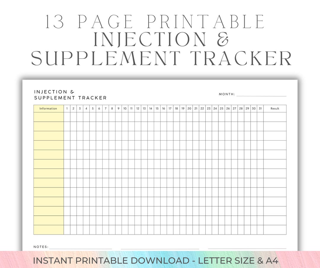 Injection Tracker Medication Log Supplement Tacker Tracker Personalized ...