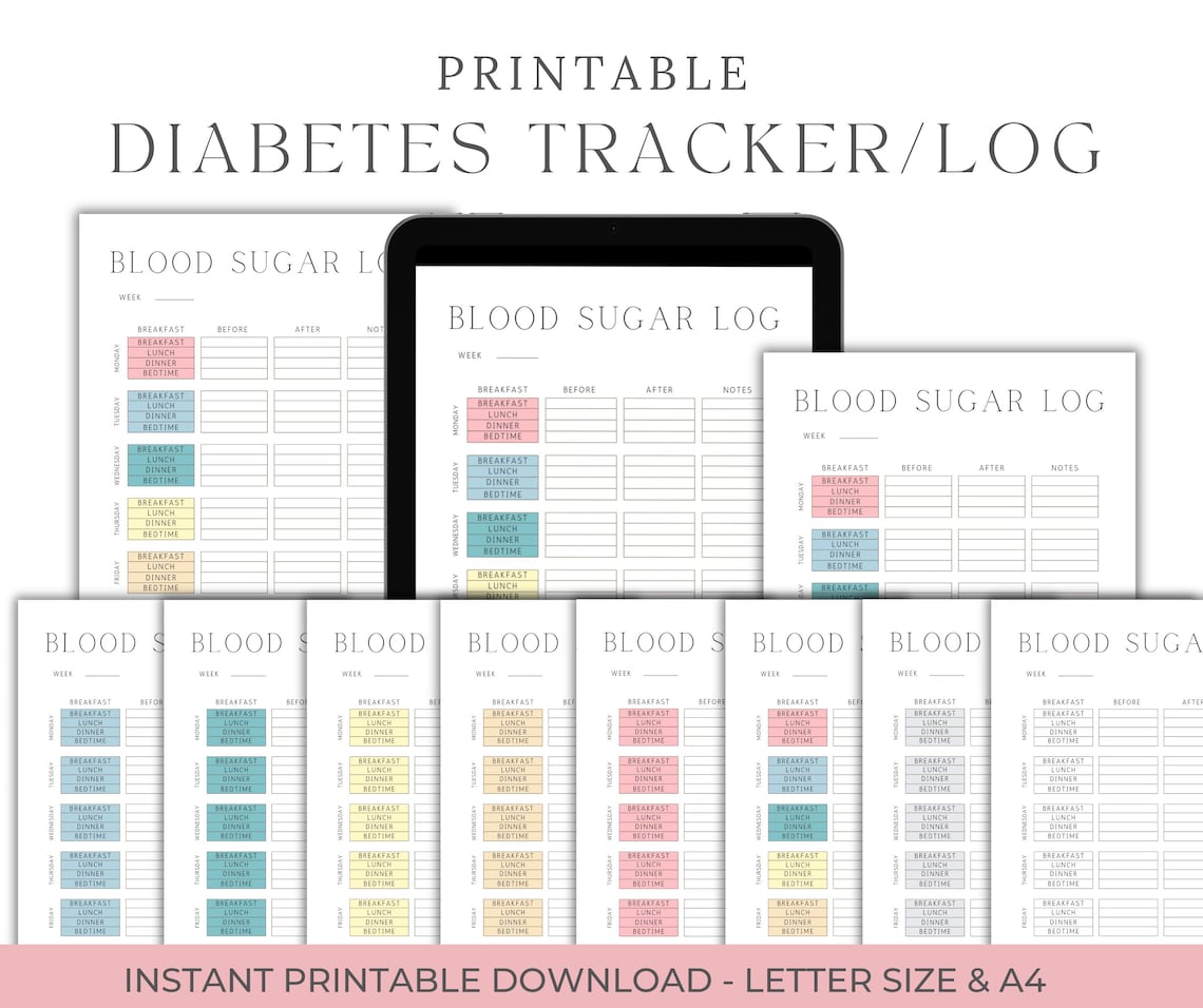 Blood Sugar Tracker Log Glucose Monitor Diabetes Health Tracker Planner ...