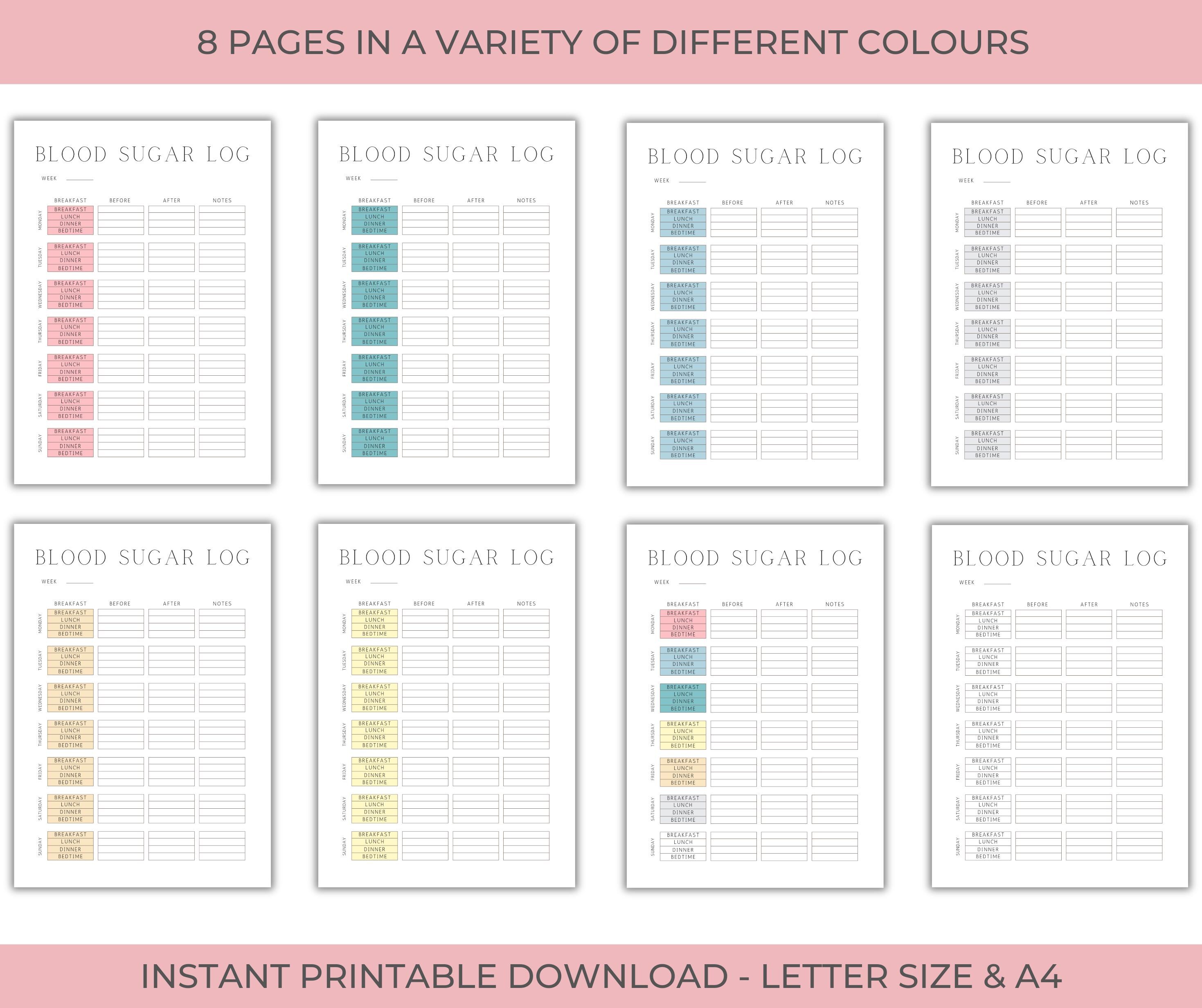 Blood Sugar Tracker Log Glucose Monitor Diabetes Health Tracker Planner ...