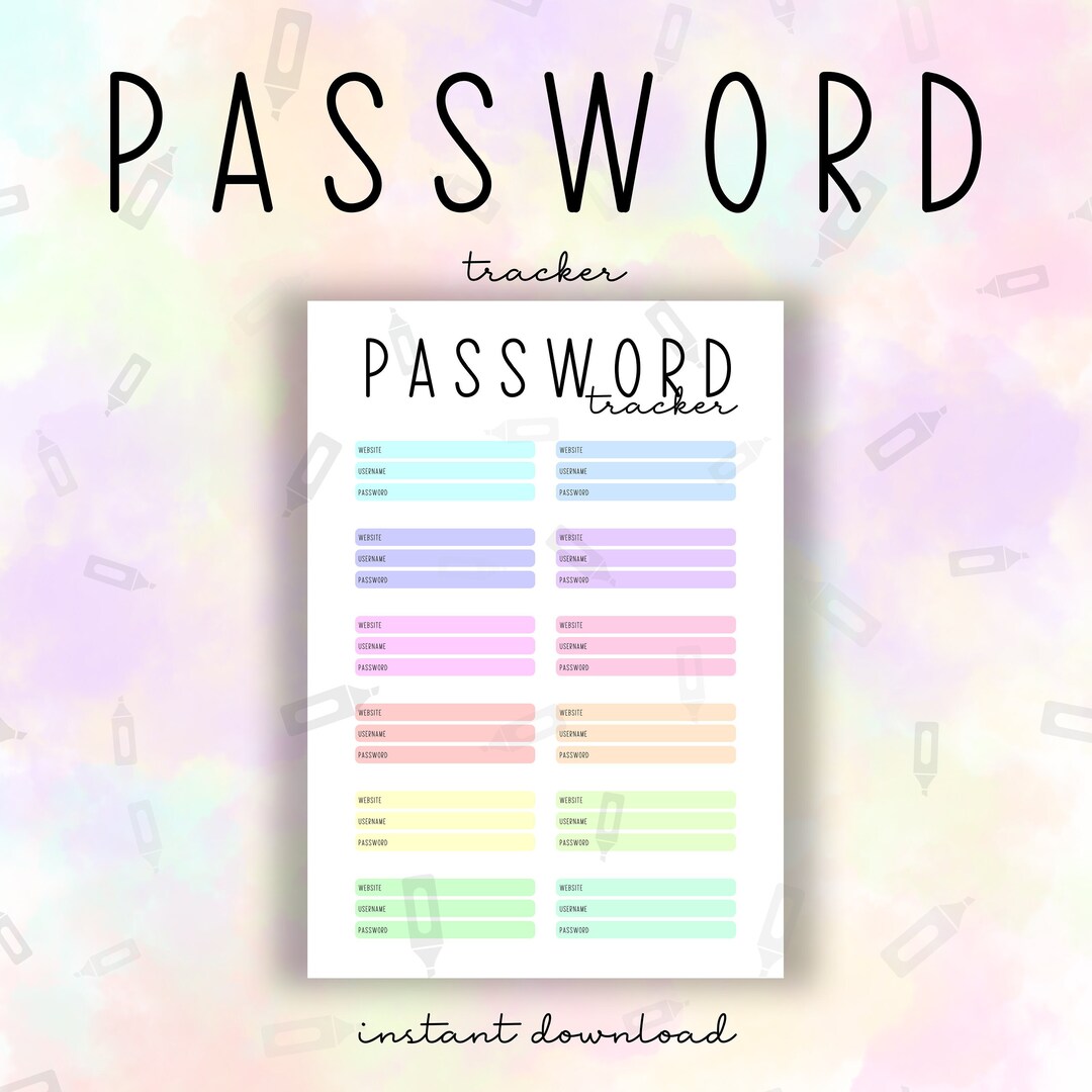 Pastel Password Tracker Printable Password Organizer Password Logbook ...