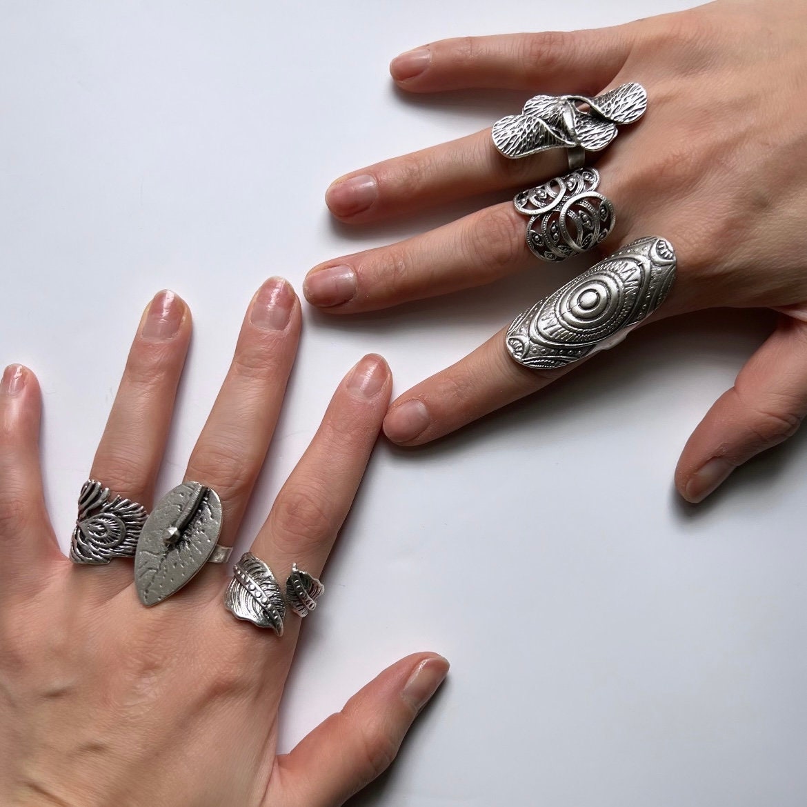 Boho Silver Wrap Ring • Adjustable Unique Ring • Statement Unique Rings ...