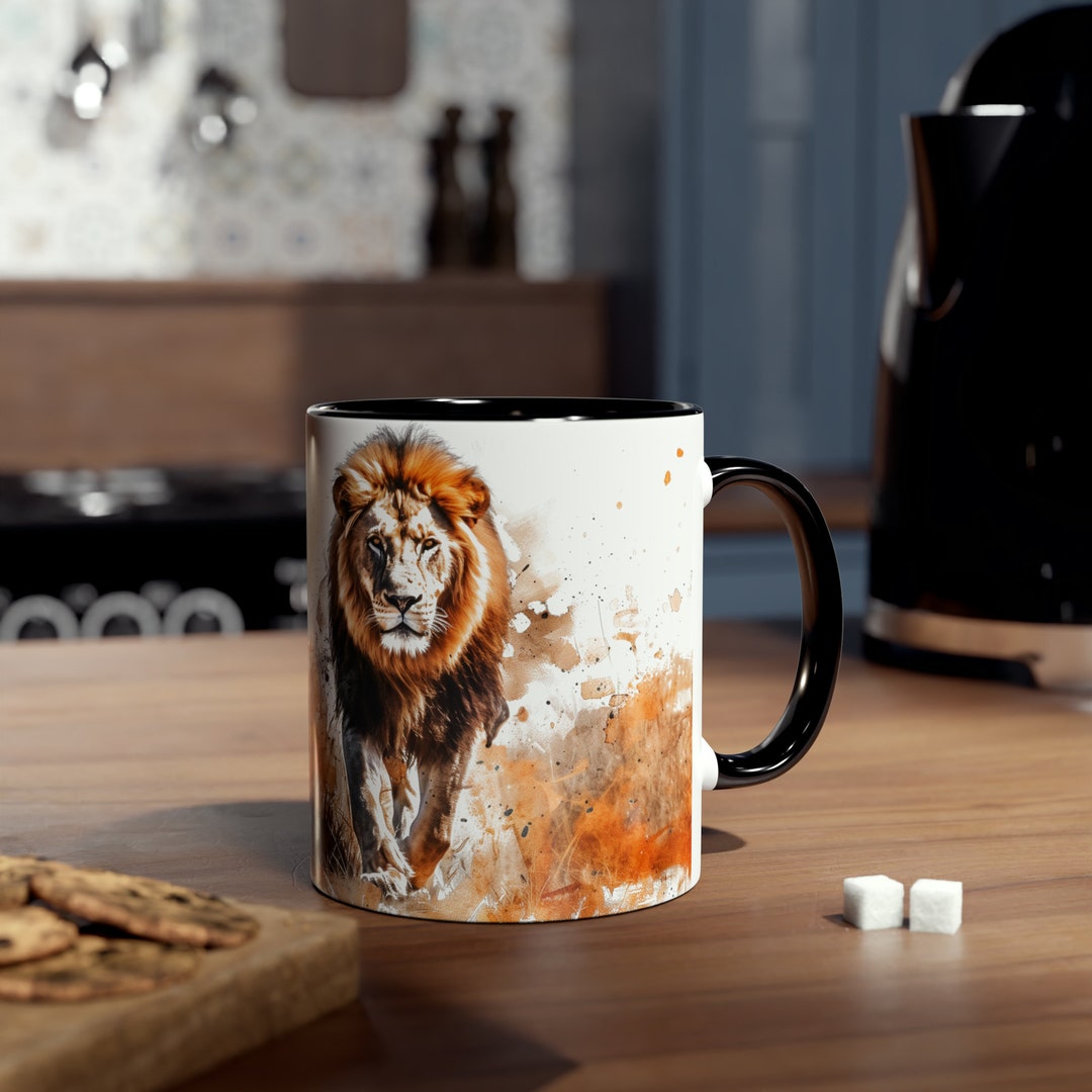 Watercolour Line Art Animal Mug, Lion Mug, Natural Habitat, Gift Mug ...
