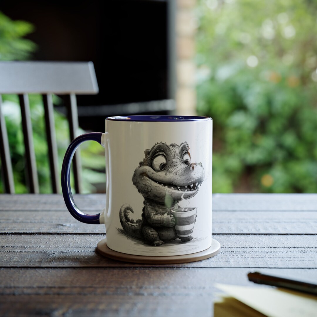 Cute, Smiling Alligator, Crocodile Drinking, Coffee, Tea, Mug ...