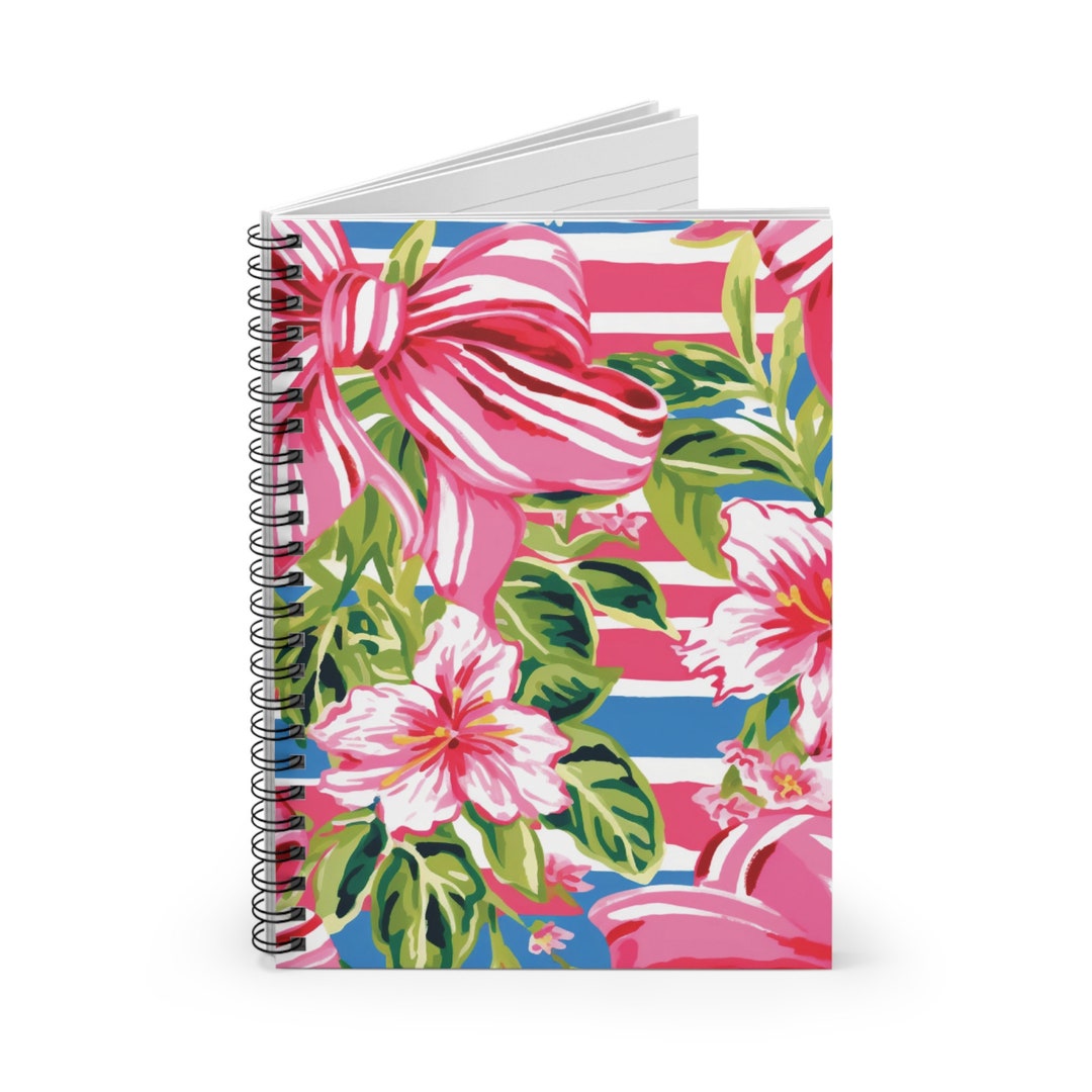 Personal Journal Pink Striped Bow & Flowers Journaling Notebook ...