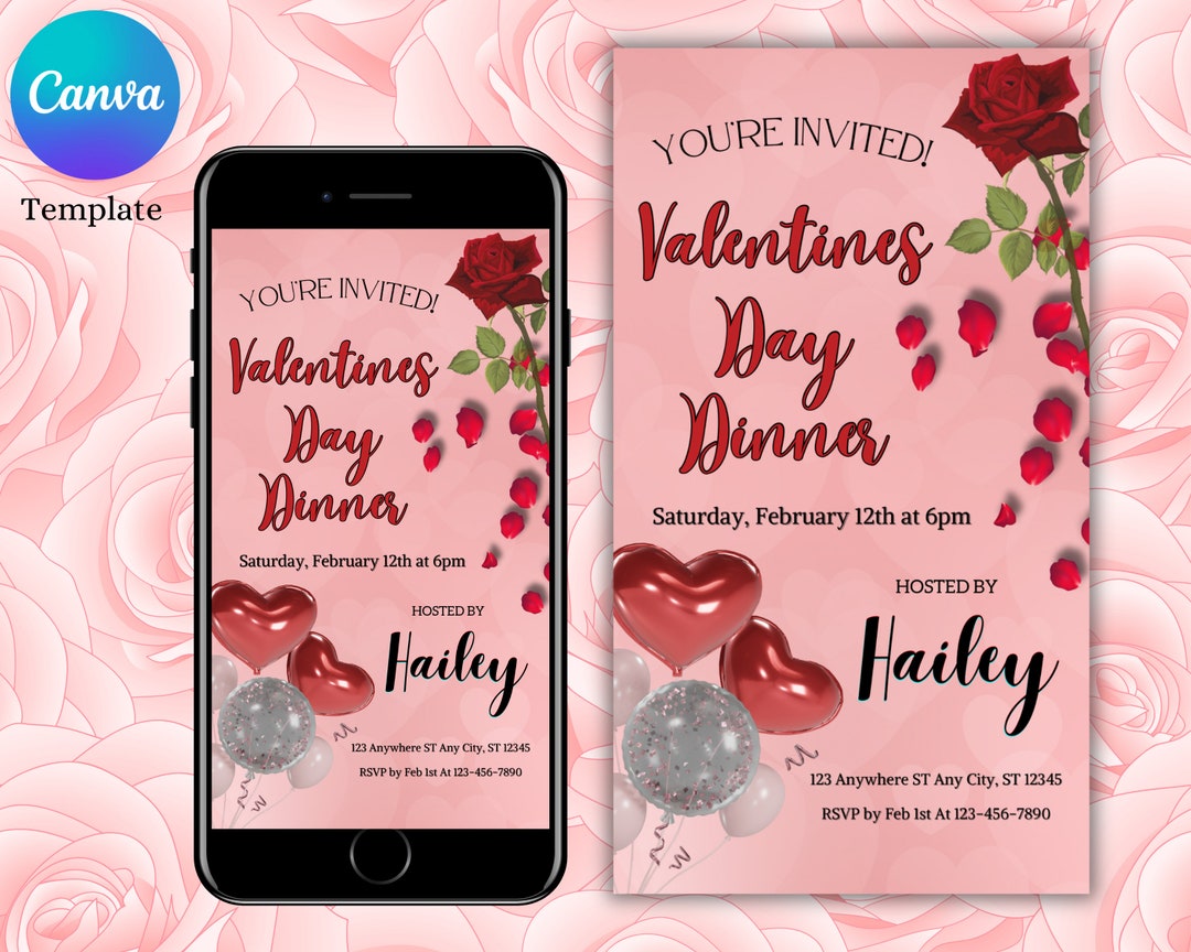 Editable Digital Valentine Dinner Invitation, Electronic Valentine ...