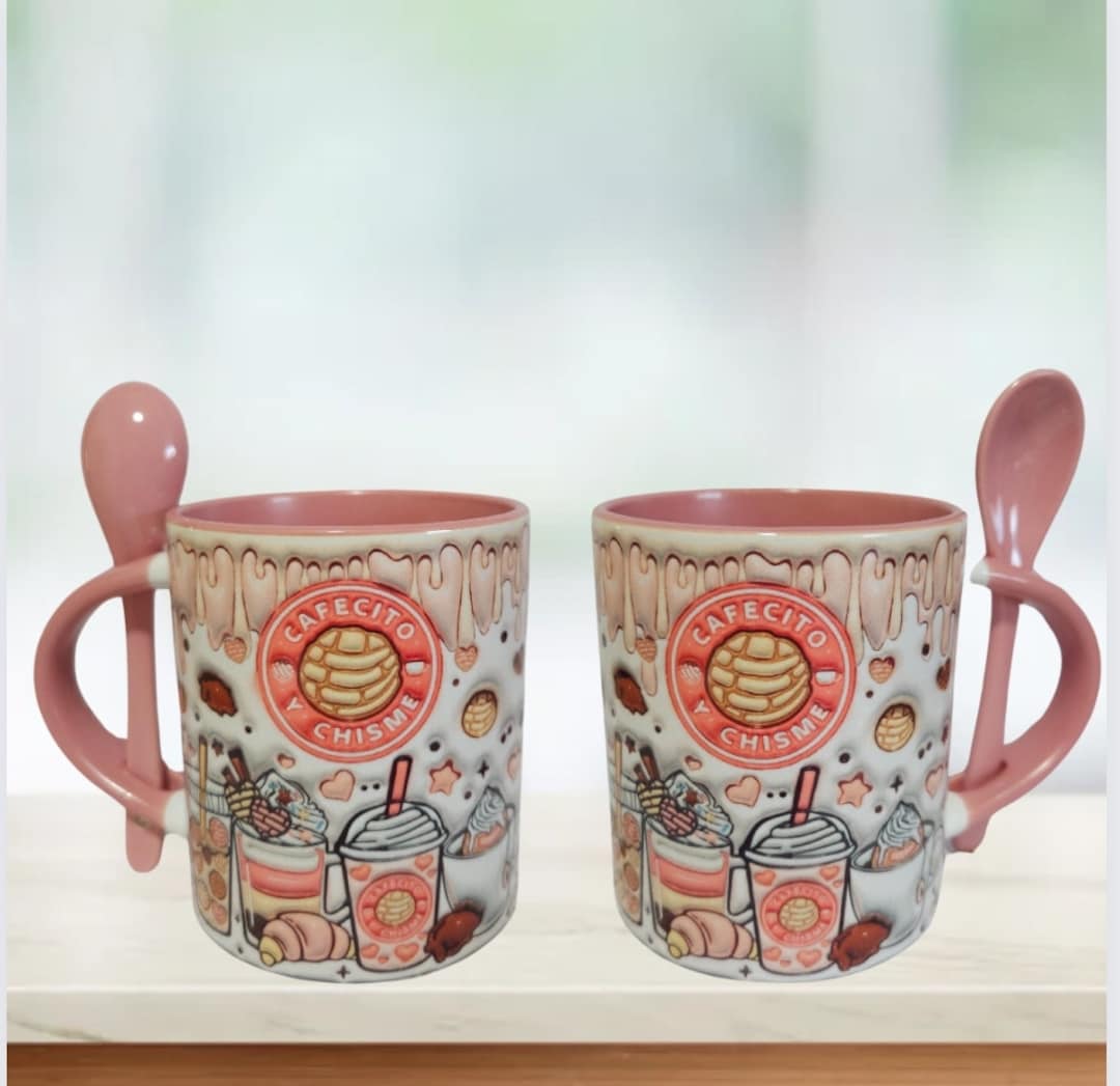 3D Inflated Cafecito Y Chisme 11oz Pink Coffee Mug, Personalized, Gift for Her, Gift for Him - Etsy