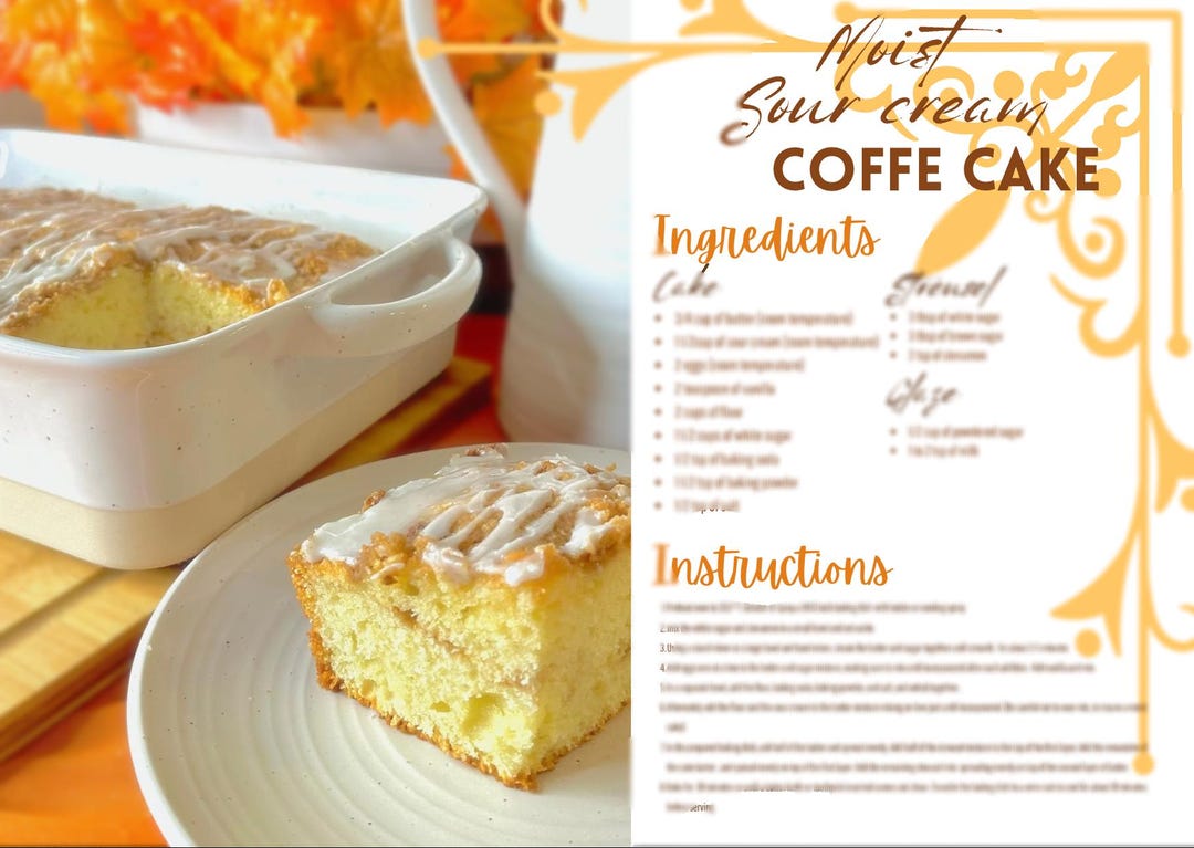 Moist Sour Cream Coffee Cake Recipe Card, Printable Recipe Card ...