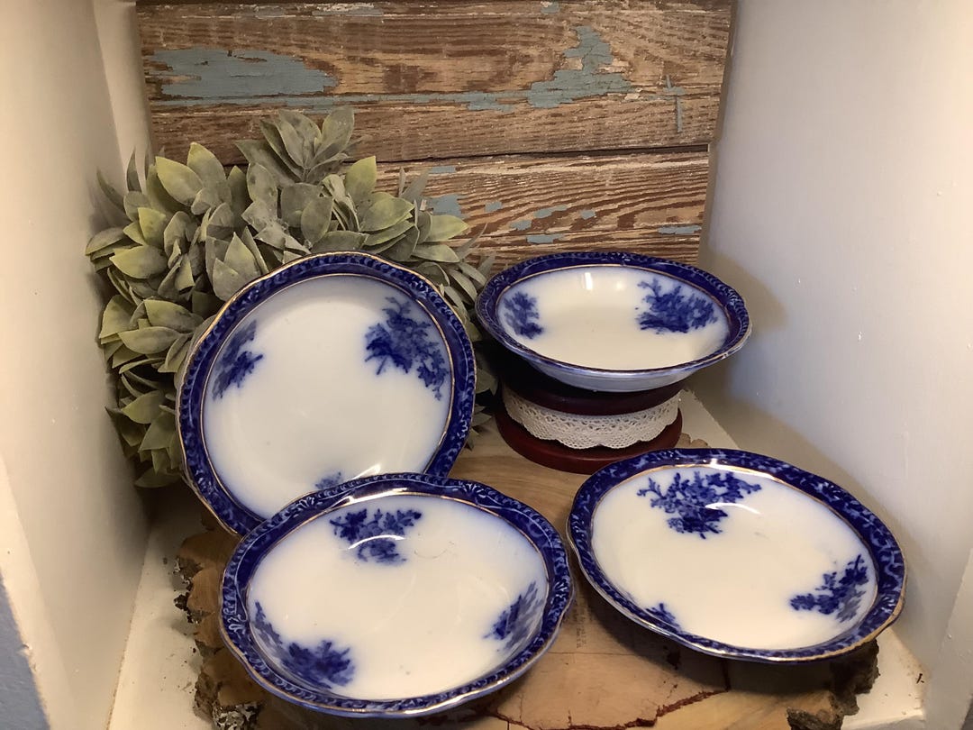 Flow Blue Berry Bowls Set of Four Stanley Pottery Co. Touraine Pattern ...