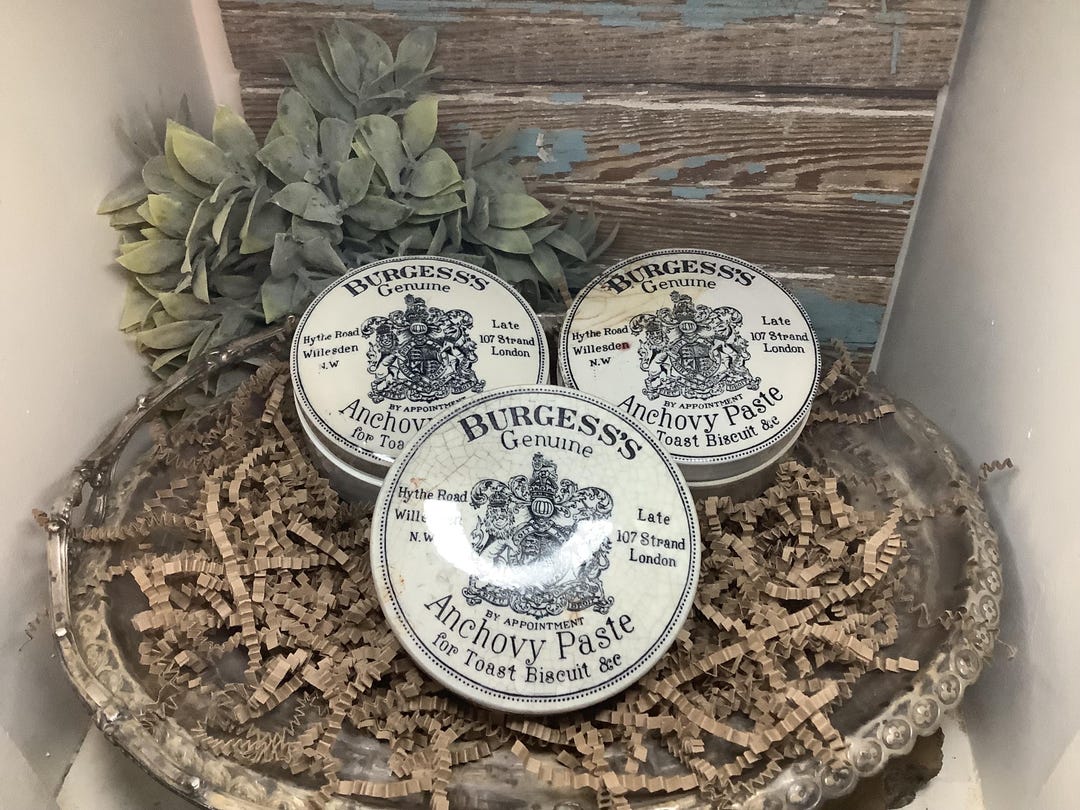 Burgess Genuine Anchovy Paste Jar and Lid. Victorian Advertising Pot ...