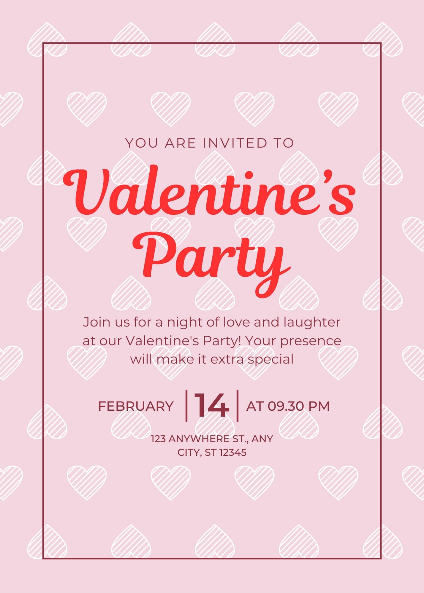 Editable Valentine Day Party Invitation Heart Couple Party Invitation ...