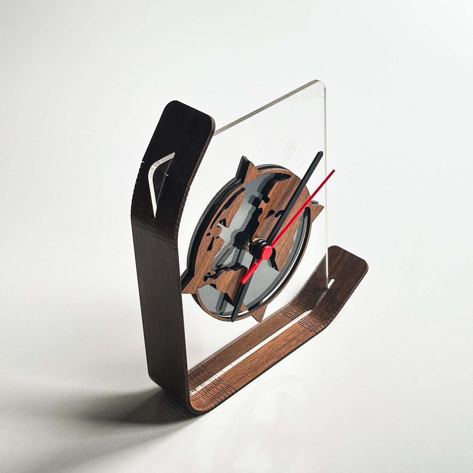 World Clock, Table Clock, Wooden Desk Clock, Minimalist Office Decor ...