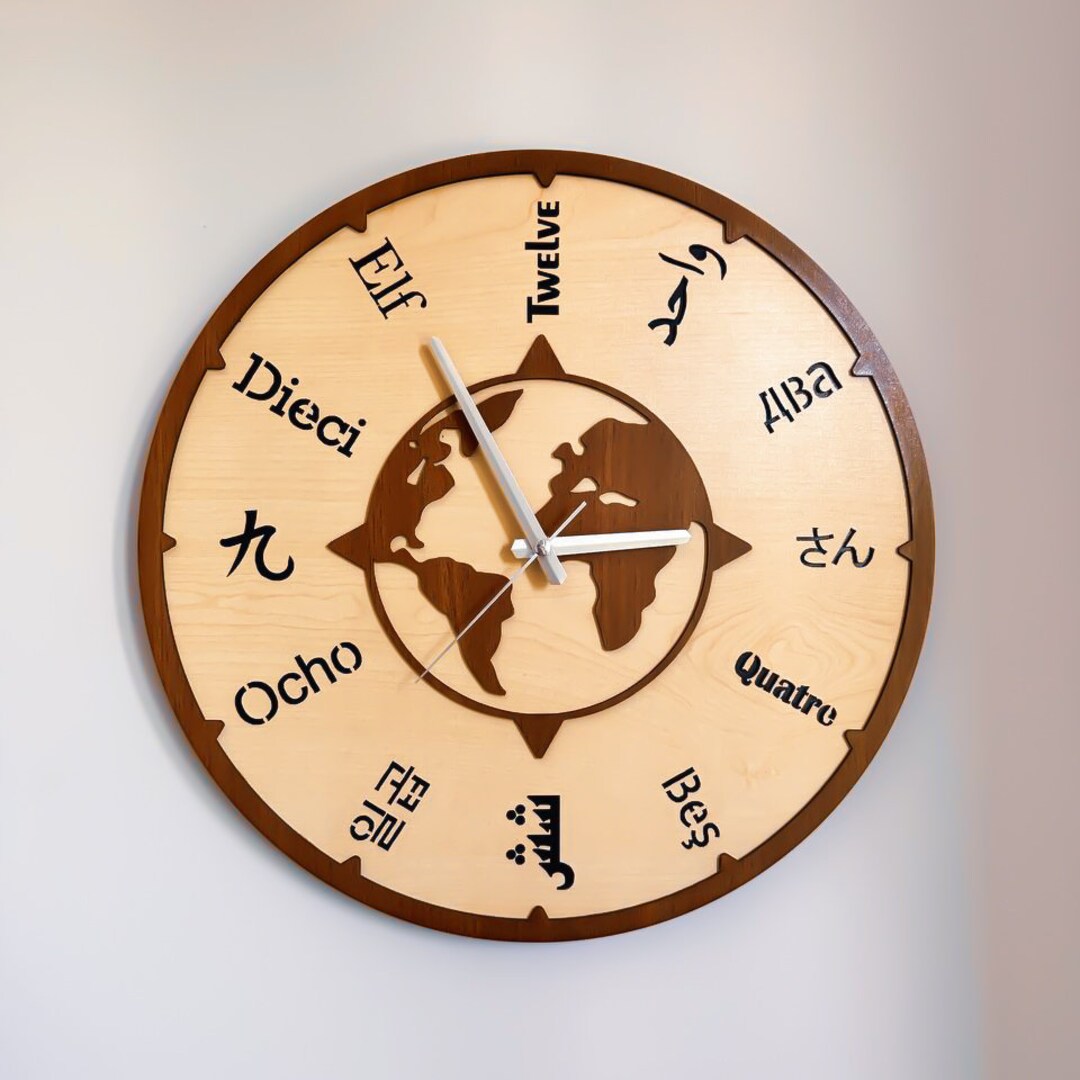 Wooden World Clock, Earth Clock, Wall Clock, Wooden Wall Clock, Map ...