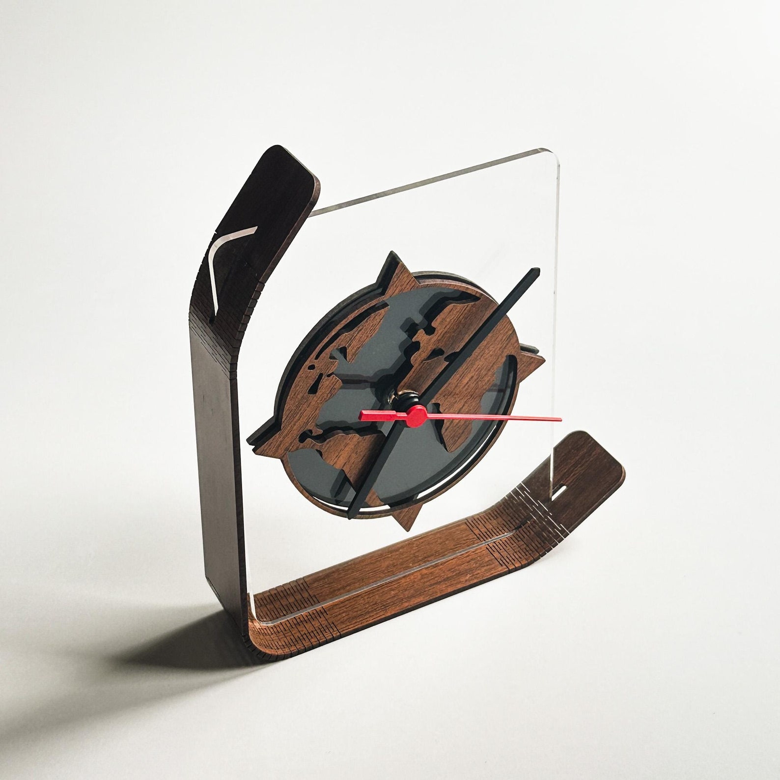 World Clock, Table Clock, Wooden Desk Clock, Minimalist Office Decor ...