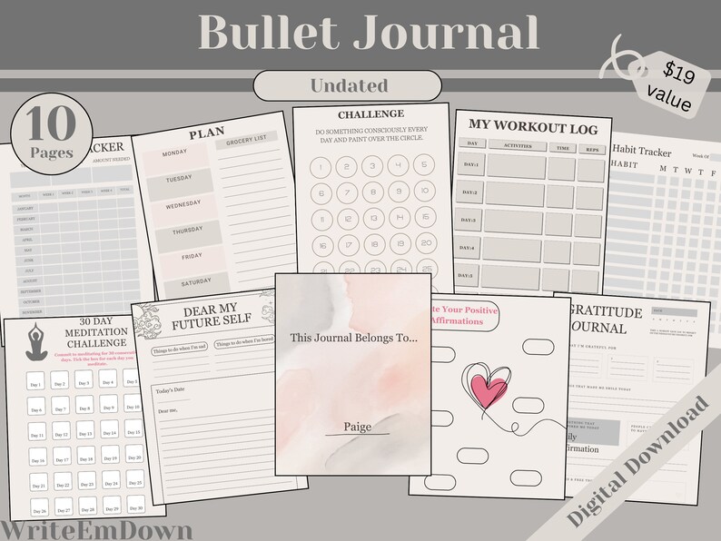 Printable Bullet Journal Bundle, Bullet Journal Printables, Premade ...