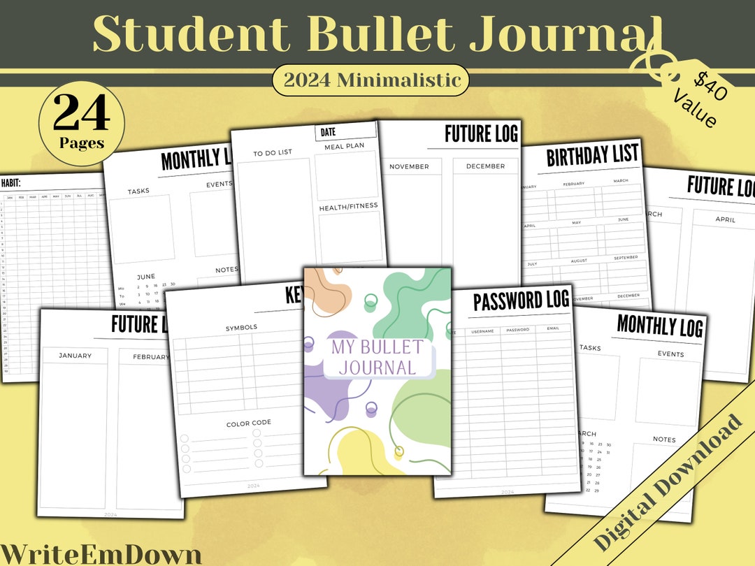Premade Student Bullet Journal Planner Pages Instant Download Printable ...