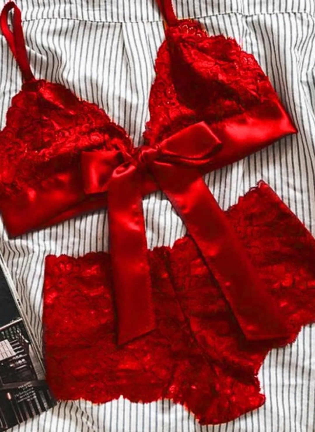 Red Lace Ribbon Detailed Underwear Set - Etsy