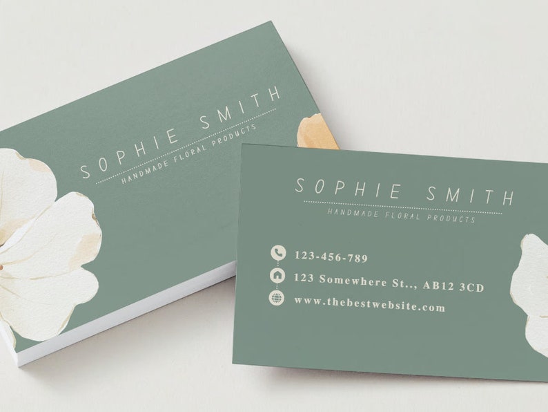 Florist Business Card Design Template, Chic Business Card, Editable ...