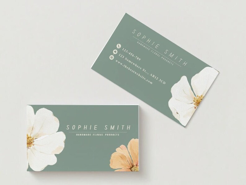 Florist Business Card Design Template, Chic Business Card, Editable ...