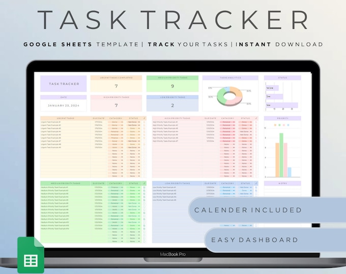 Task Tracker Spreadsheet - to Do List - Google Sheets Template - Task List Template - Digital ...