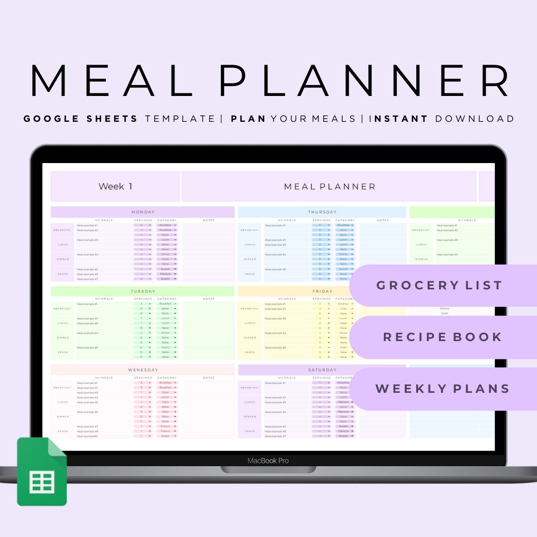 Weekly Meal Planner and Grocery List - Meal Planner Spreadsheet Google ...