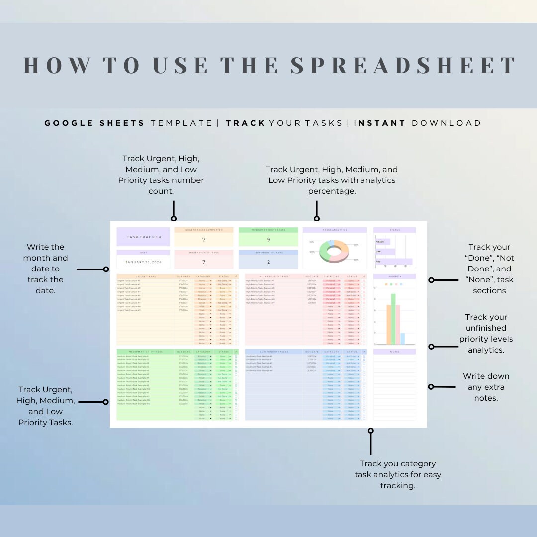 Task Tracker Spreadsheet - to Do List - Google Sheets Template - Task ...