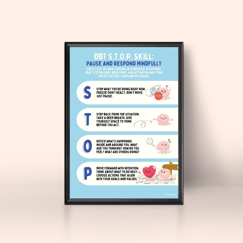 DBT S.T.O.P. Skill Printable Poster | Calm Classroom Tool - Etsy